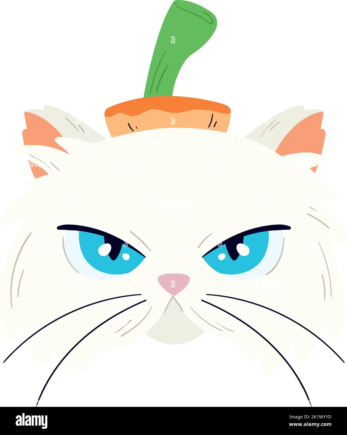 Isolated cute white cat avatar with a halloween pumpkin costume Vector ...