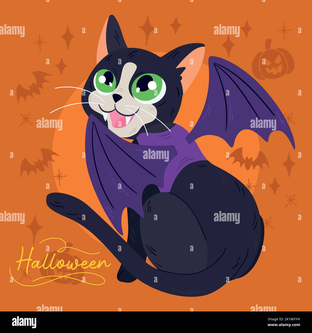 Isolated cute black cat with a halloween demon costume Vector Stock ...