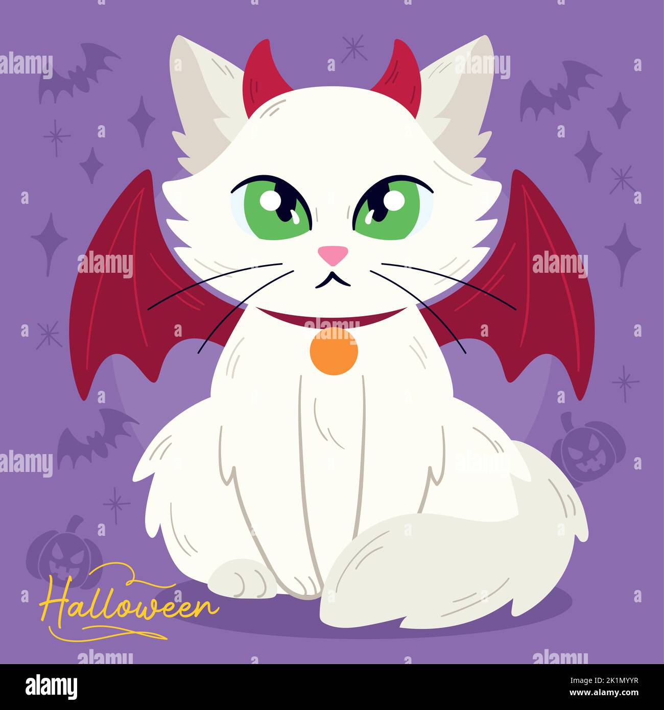 Isolated cute white cat with a halloween demon costume Vector Stock ...