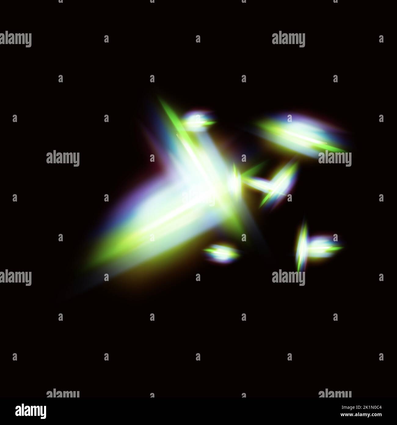 Glare or reflection from water and glass.Rainbow highlights on a black ...