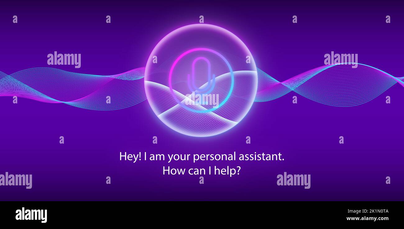 Artificial intelligence concept. Personal assistant. Voice recognition. Sound wave with ...