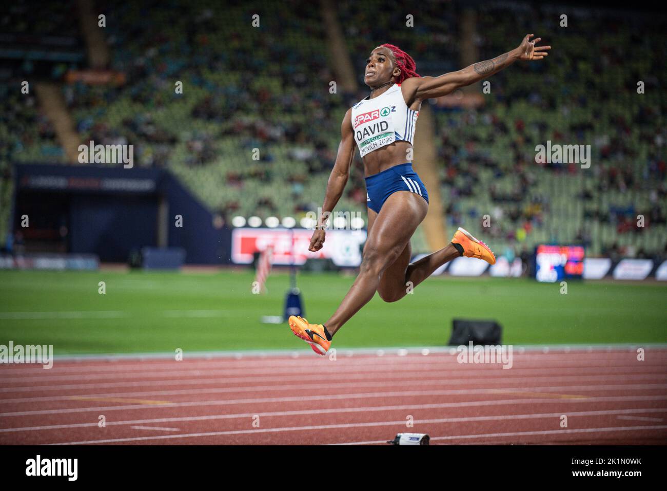 Yanis David participating in the long jump of the European Athletics ...