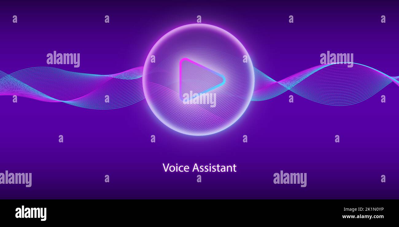 Play button icon. Artificial intelligence concept. Personal assistant. Voice recognition. Sound ...