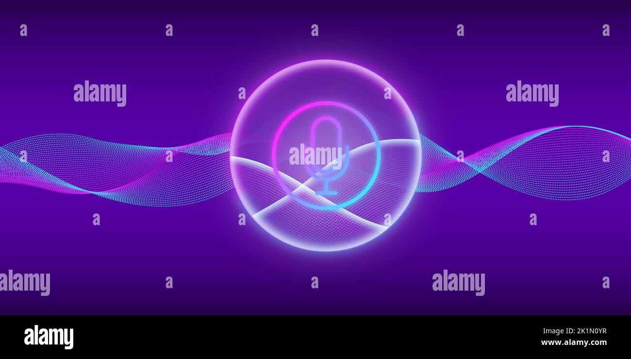 Microphone with button. Artificial intelligence concept. Personal assistant. Voice recognition ...