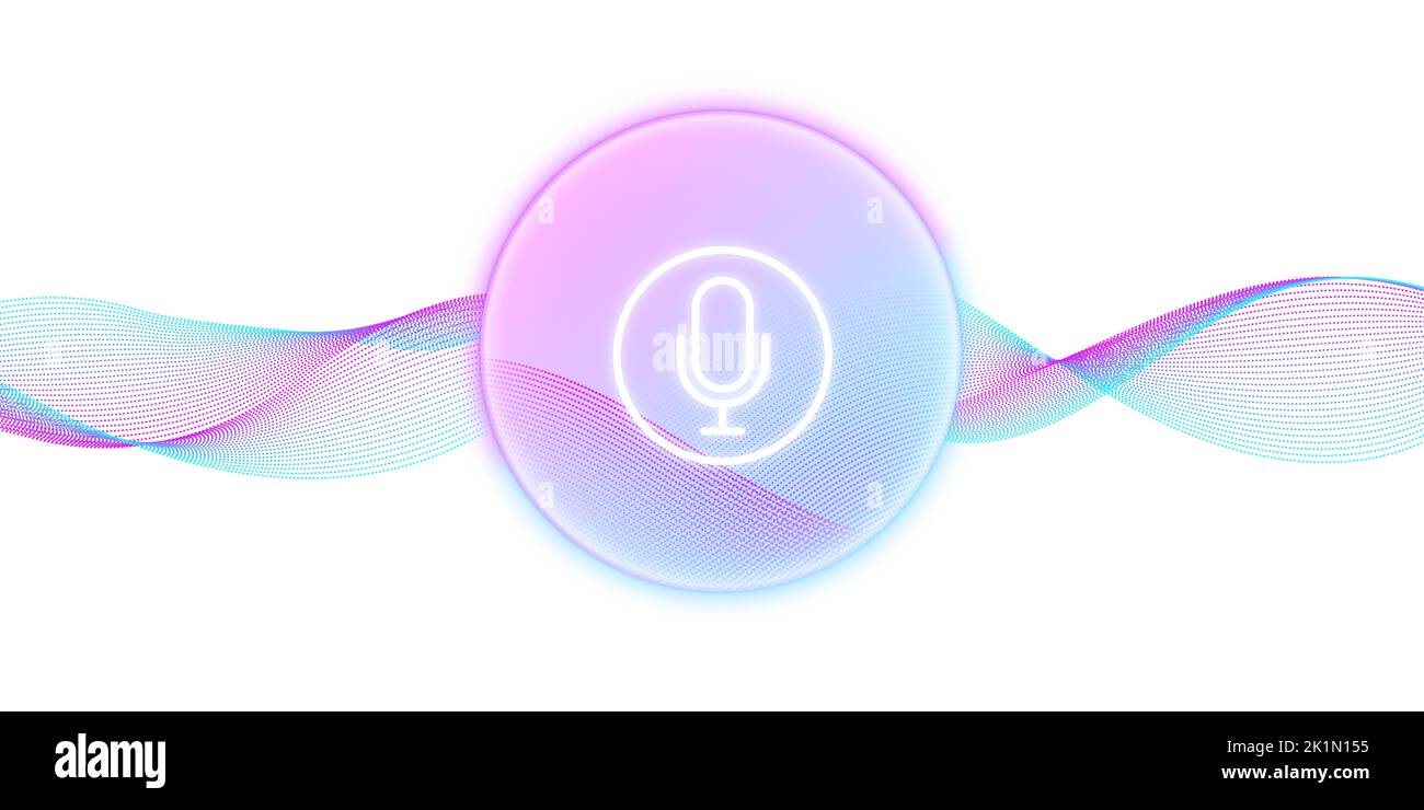Artificial intelligence concept. Personal assistant. Microphone with button. Voice recognition ...
