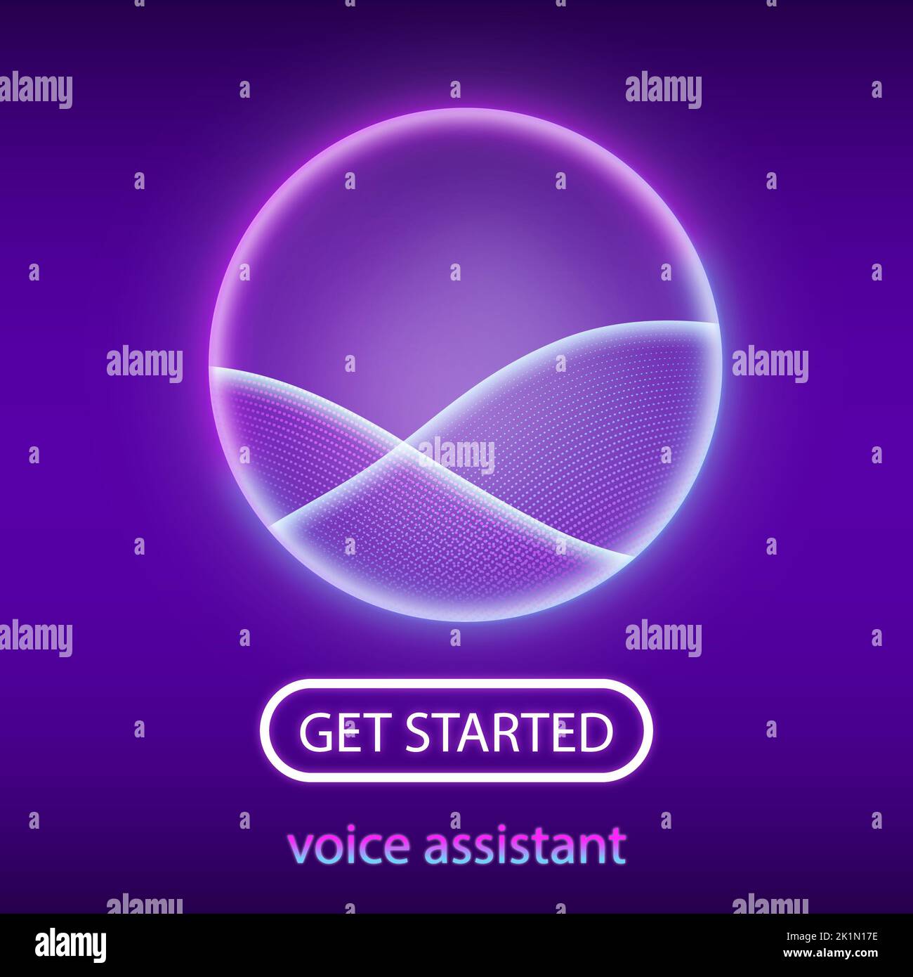 Artificial intelligence concept. Personal assistant. Get started. Voice recognition. Sound wave ...