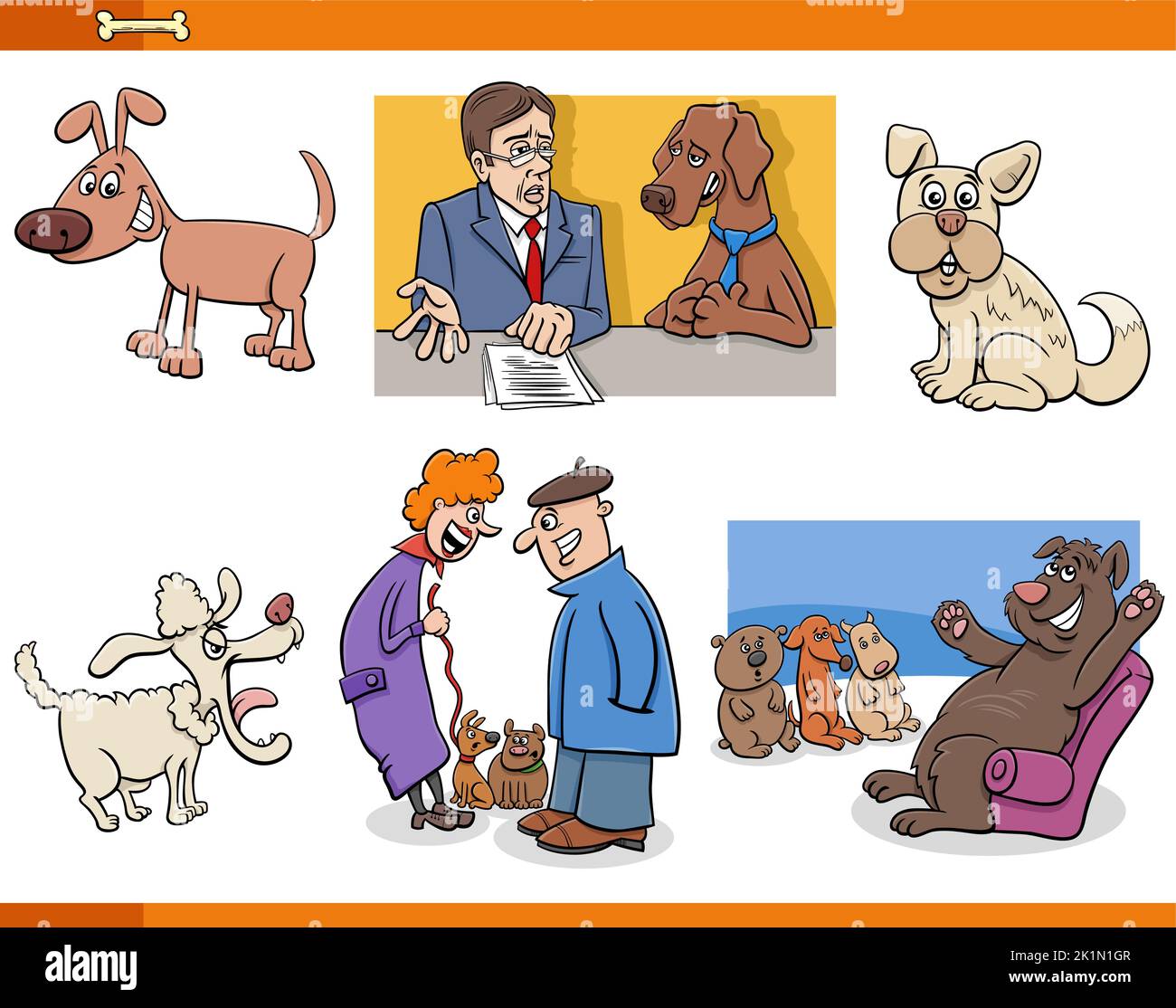 Cartoon illustration of funny dogs comic animal characters set Stock ...