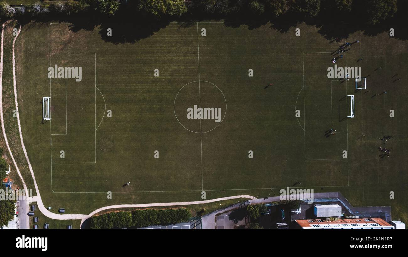 Aerial view from football pitch Stock Photo - Alamy