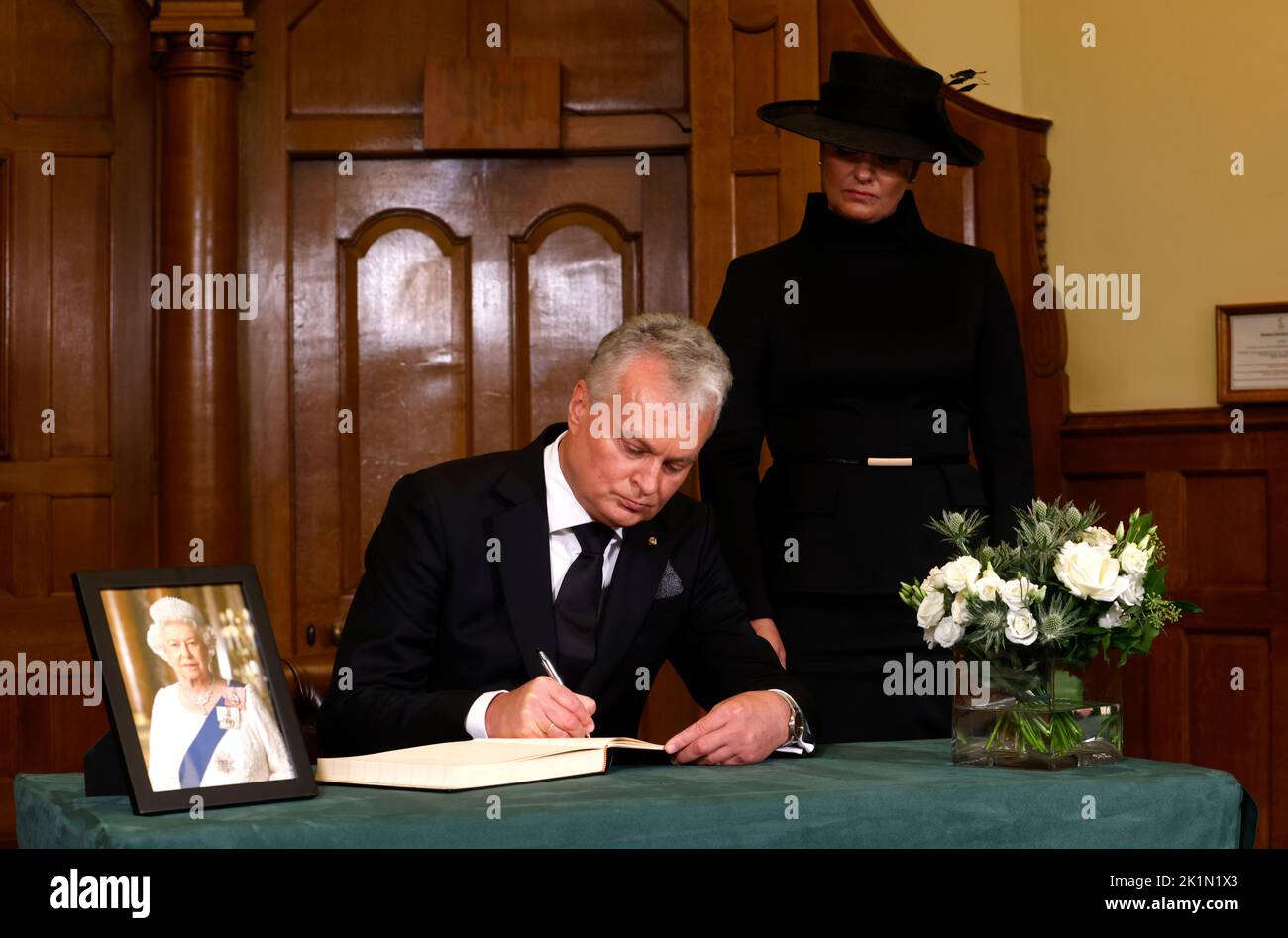President of Lithuania, Gitanas Nauseda and his wife Diana, sign a book ...