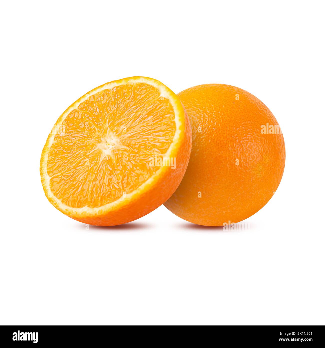 Fresh orange cut into 2 halves on a white background Stock Photo - Alamy