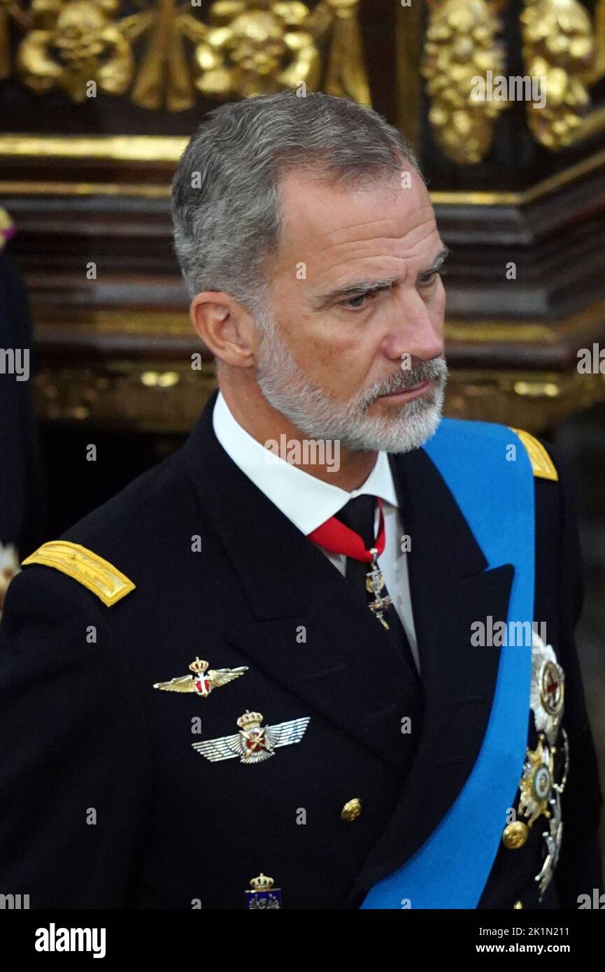 King Felipe VI of Spain attending the State Funeral of Queen Elizabeth ...