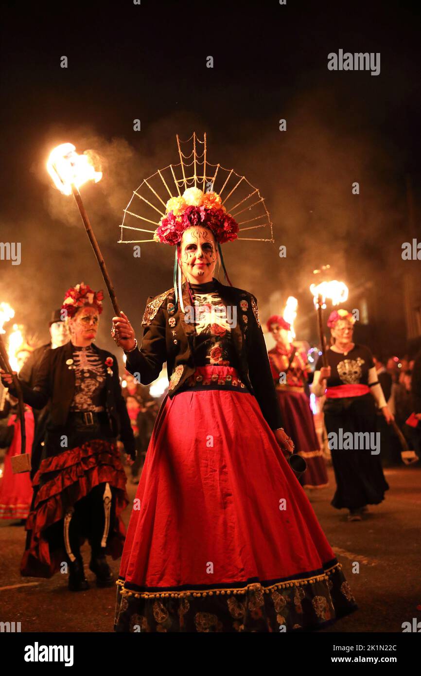 Annual Bonfire procession in Mayfield, one of Sussex's bonfire ...