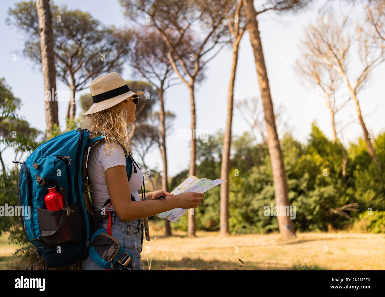 Brave woman explores with her map in the middle of the savannah Stock Photo - Alamy
