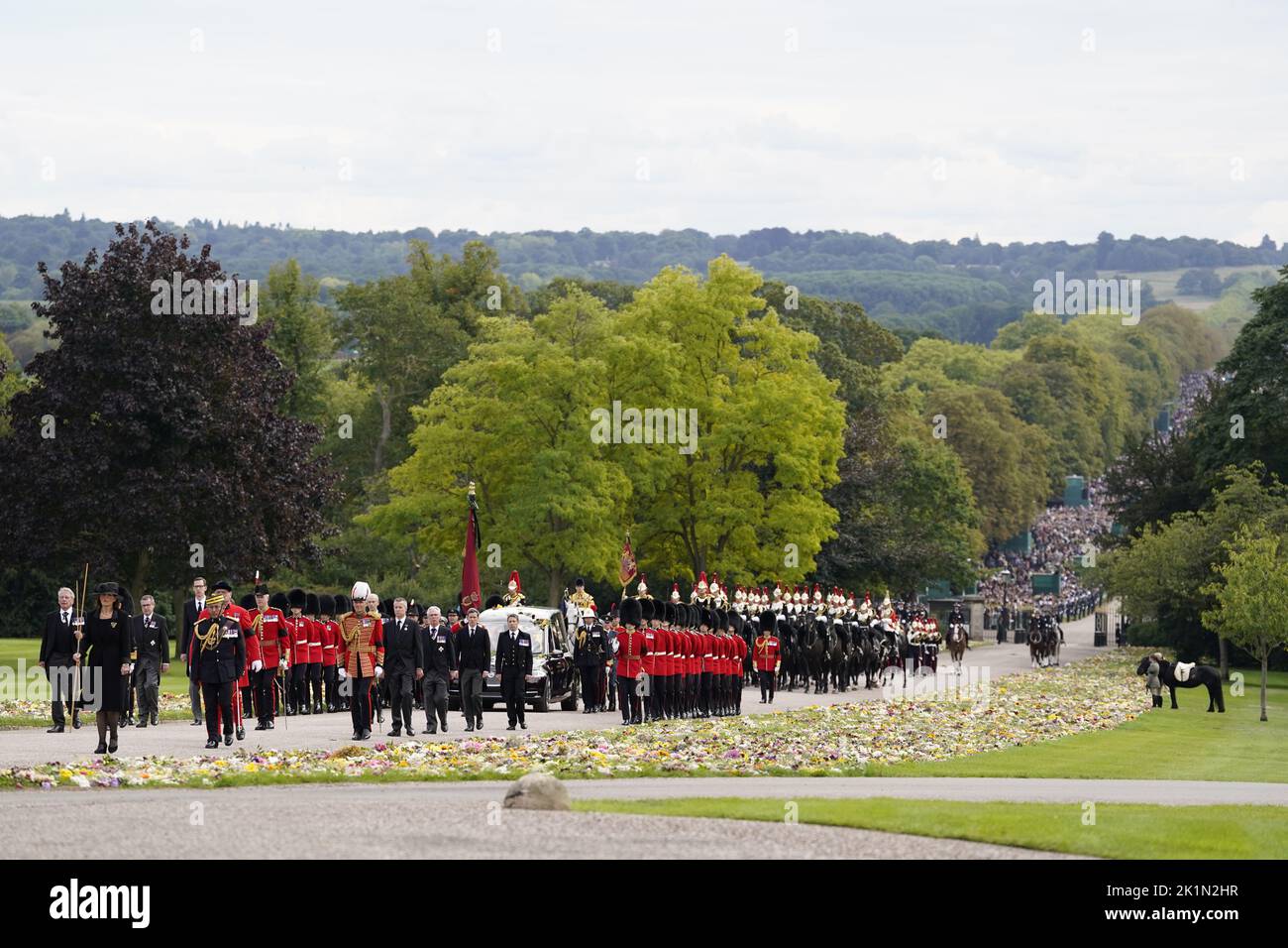 Emma, the monarch's fell pony, stands as the Ceremonial Procession of the coffin of Queen ...