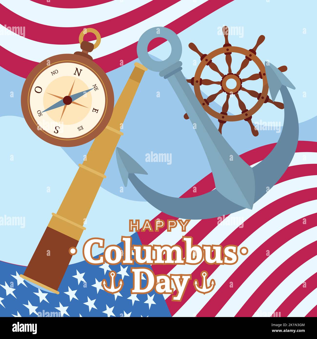 Different vessel objects like anchor and compass Columbus day concept ...