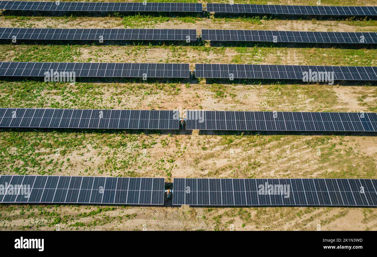 Solar panels park aerial view. Photovoltaic, alternative electricity ...