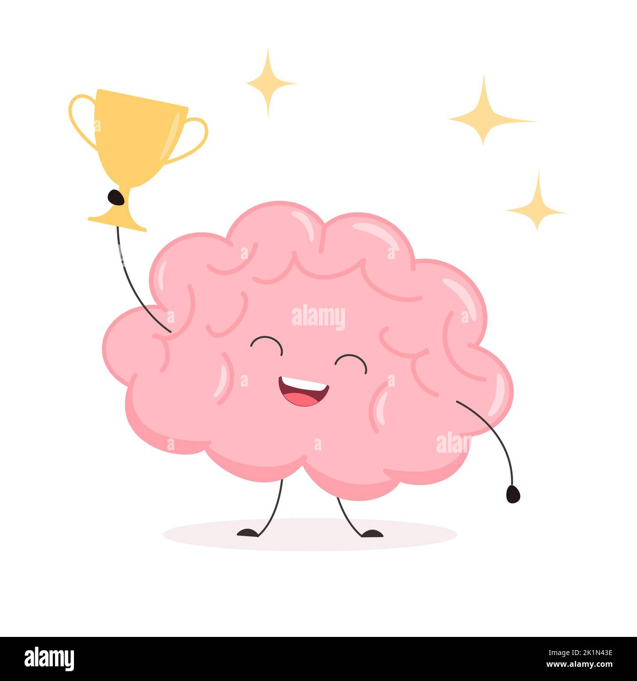 Cute brain with winner cup. Funny kawaii human brain character. Cartoon ...