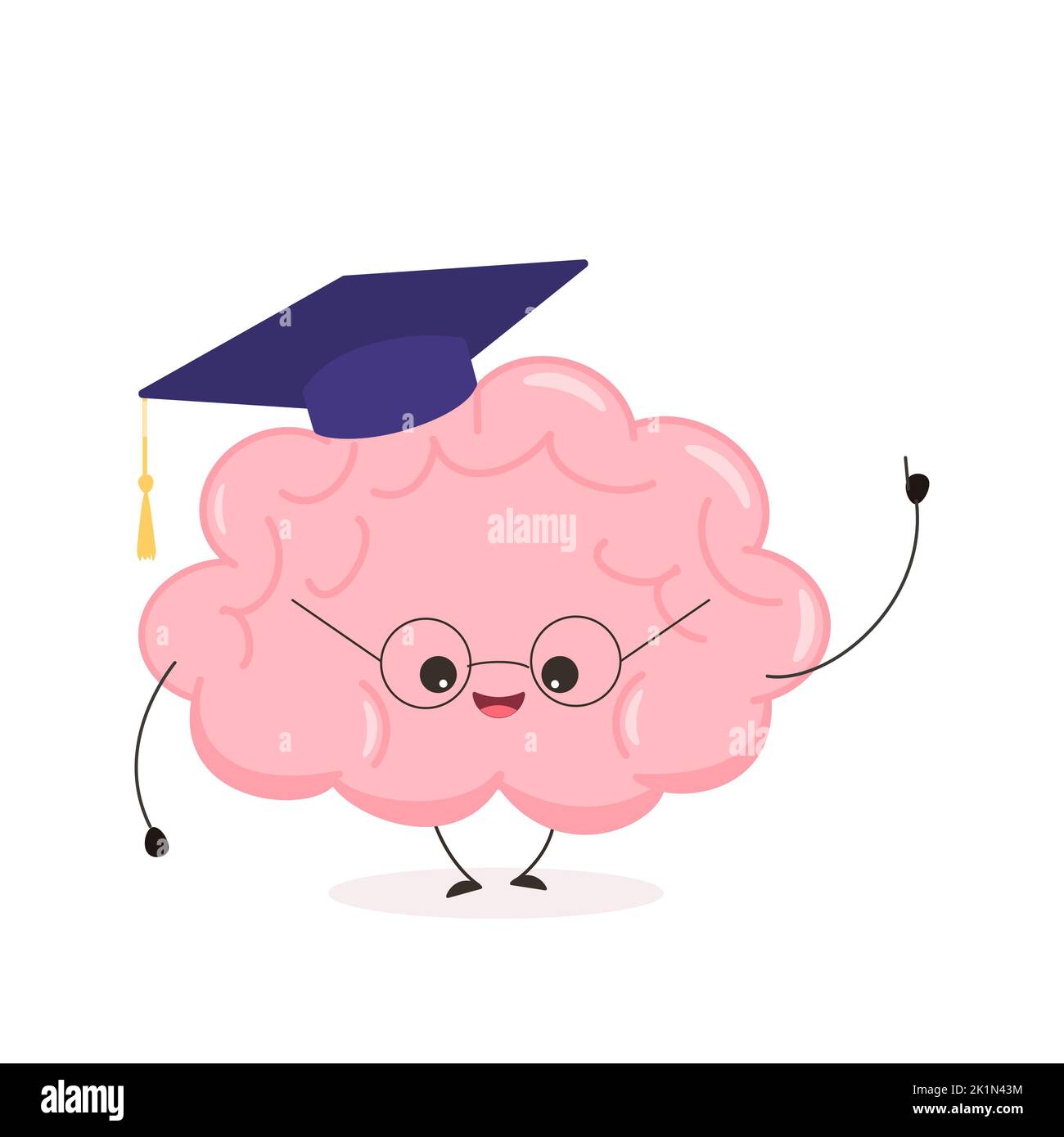 Cute kawaii brain in graduation cap. Funny character human brain ...