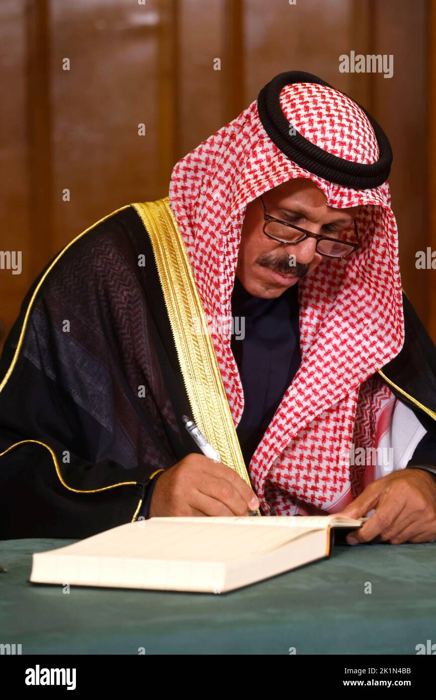 Son of the Emir of Kuwait, Sheikh Faisal Nawaf Al-Ahmad Al-Sabah, sign ...