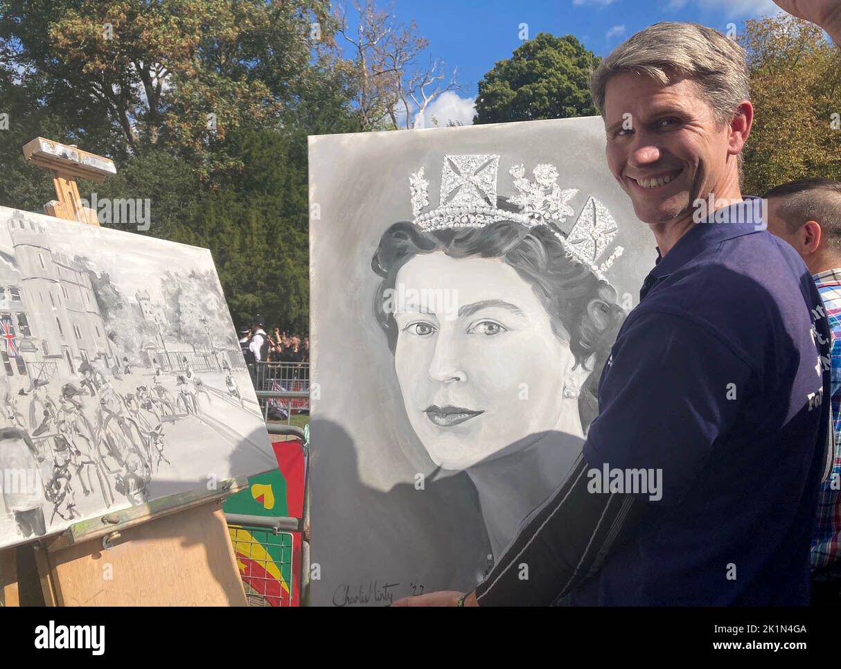 Artist Charles Minty, 41, from Bath, who has been painting as he waits ...