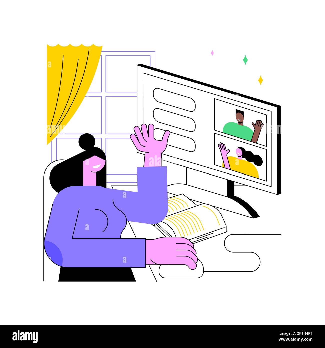 Student chat isolated cartoon vector illustrations. Girl greeting her ...