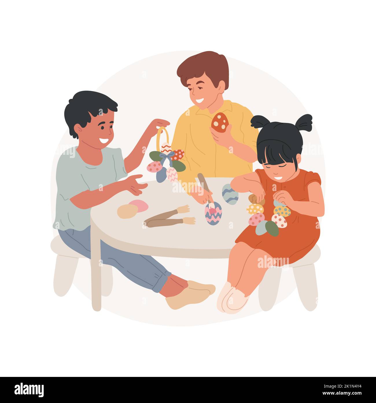 Easter crafts isolated cartoon vector illustration. Kids coloring eggs ...