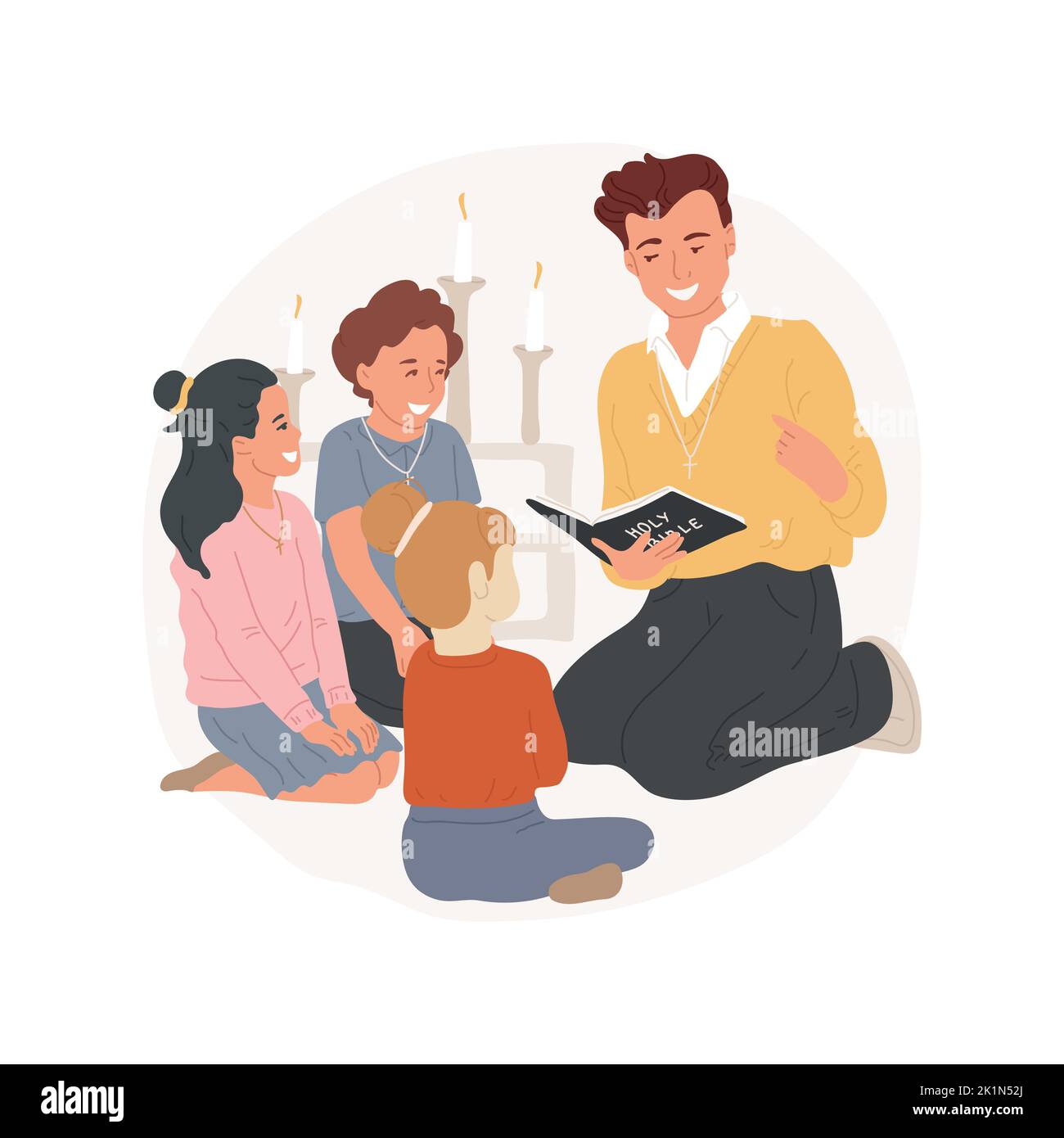Bible classes isolated cartoon vector illustration. Teacher reads Bible ...