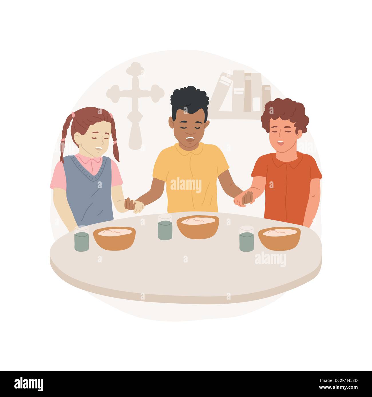 Teaching to pray isolated cartoon vector illustration. Child thanking ...