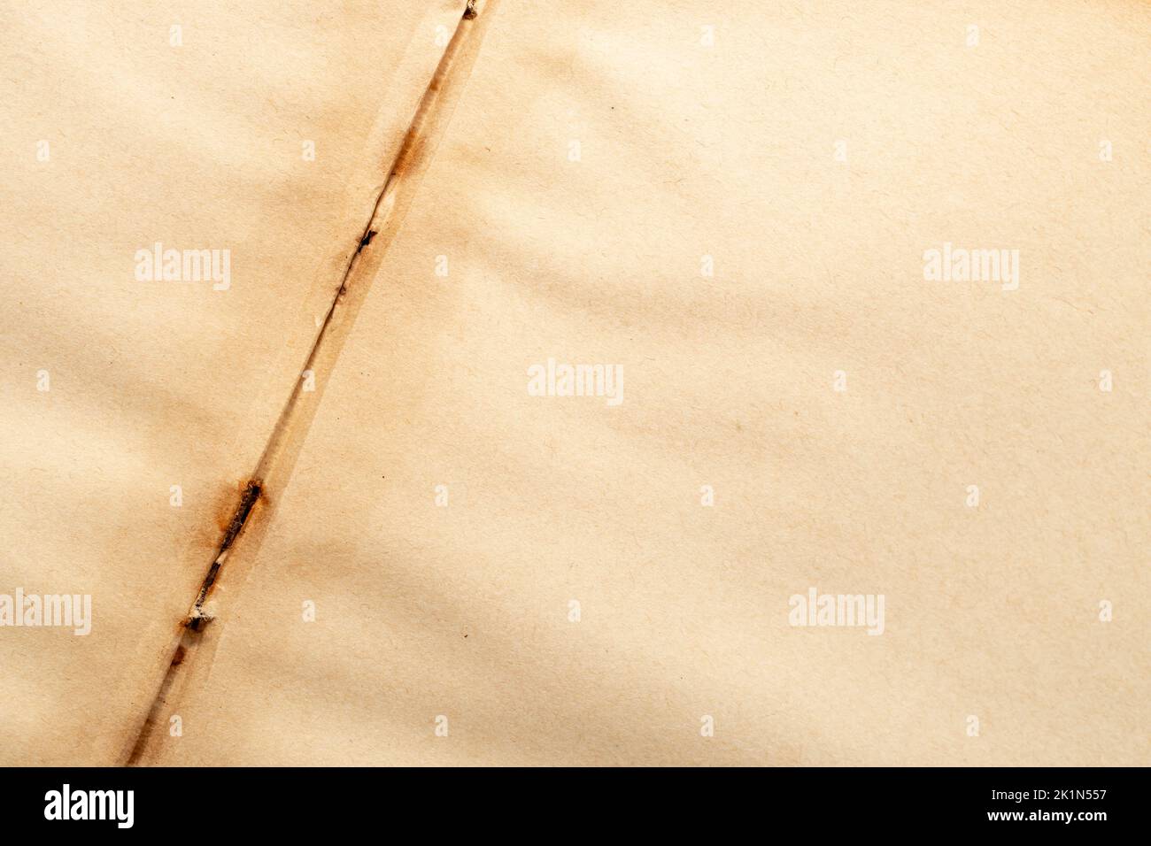 Opened book with rust in the middle, and wavy yellowed pages Stock ...