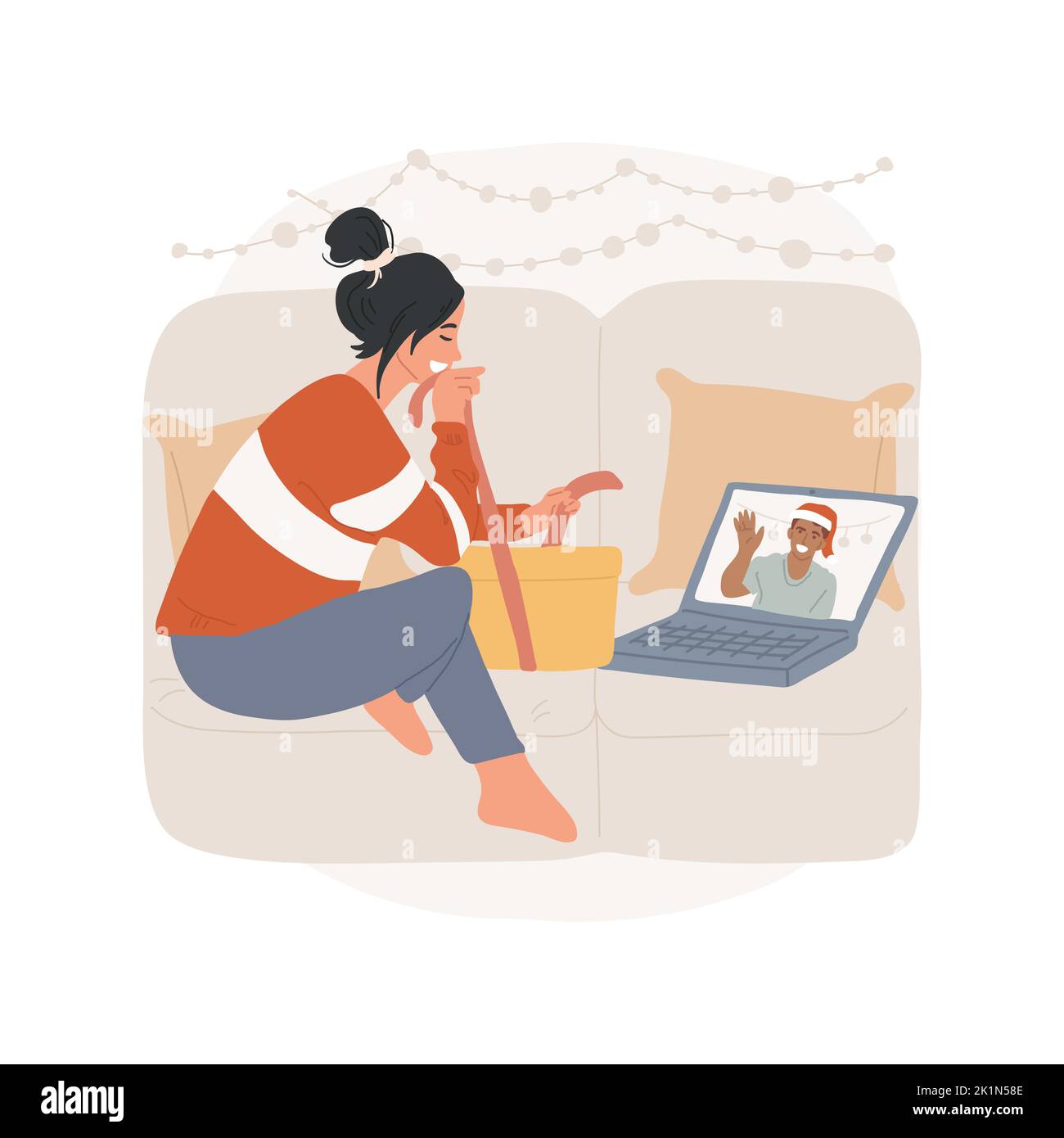 Online gifts opening isolated cartoon vector illustration. Smiling girl ...
