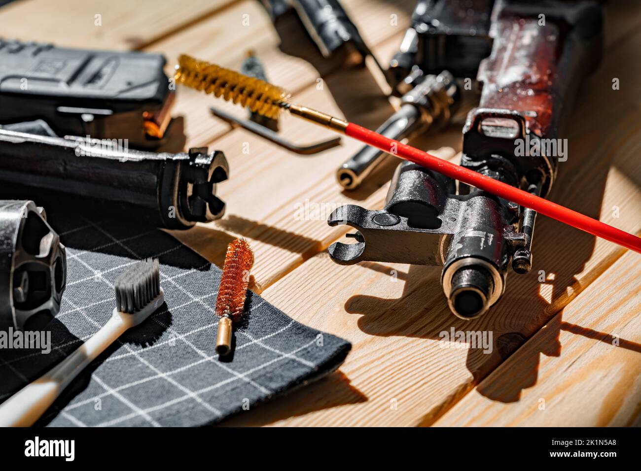Gunsmith's working table for gun cleaning and maintaining Stock Photo ...