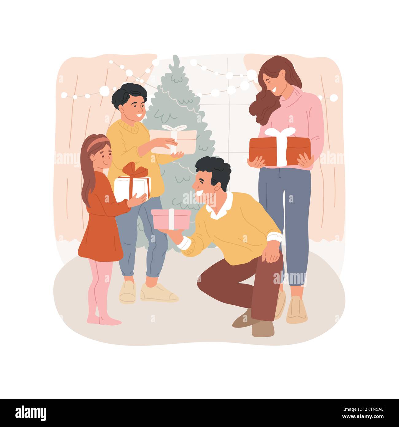 Giving presents isolated cartoon vector illustration. Happy family ...