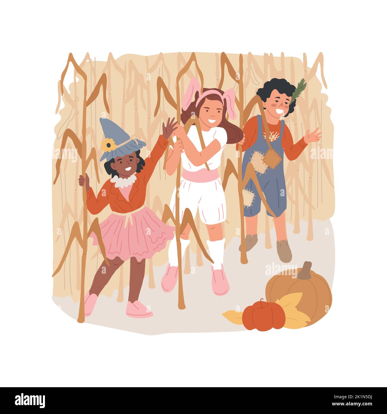 Corn maze isolated cartoon vector illustration. Group of smiling and ...