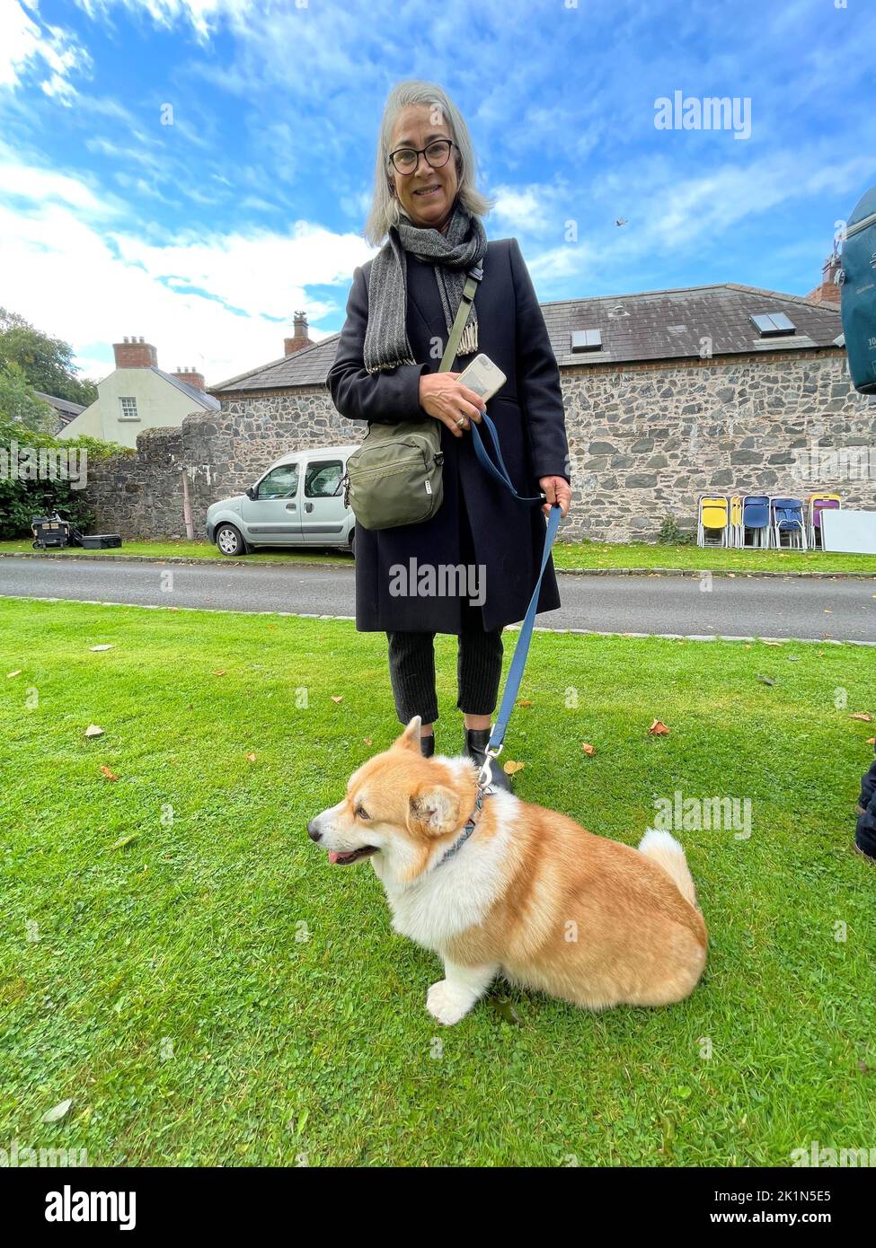Katie Davis and her pet corgi Bertie watch the State Funeral of Queen ...