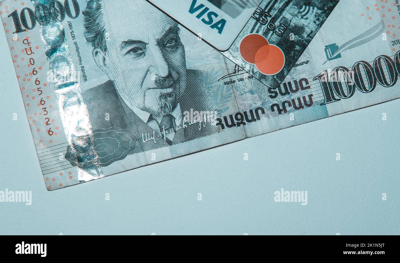 Master card and Visa card on the Armenian dram, 10000 dram. Yerevan ...