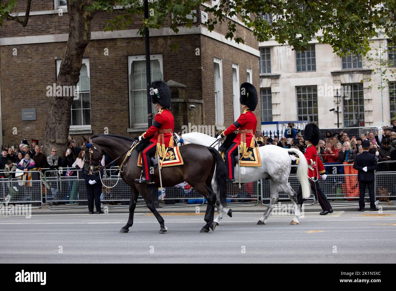 London, UK. 19th Sep, 2022. Royal Horse Guards seen patrolling ...