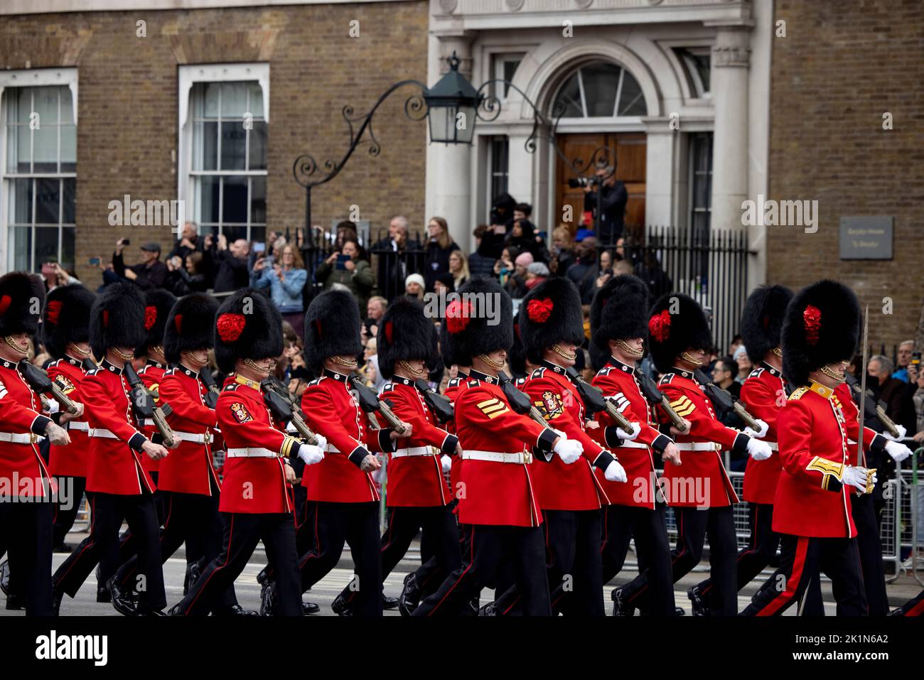 Royal Guards seen marching down Whitehall before the procession started ...