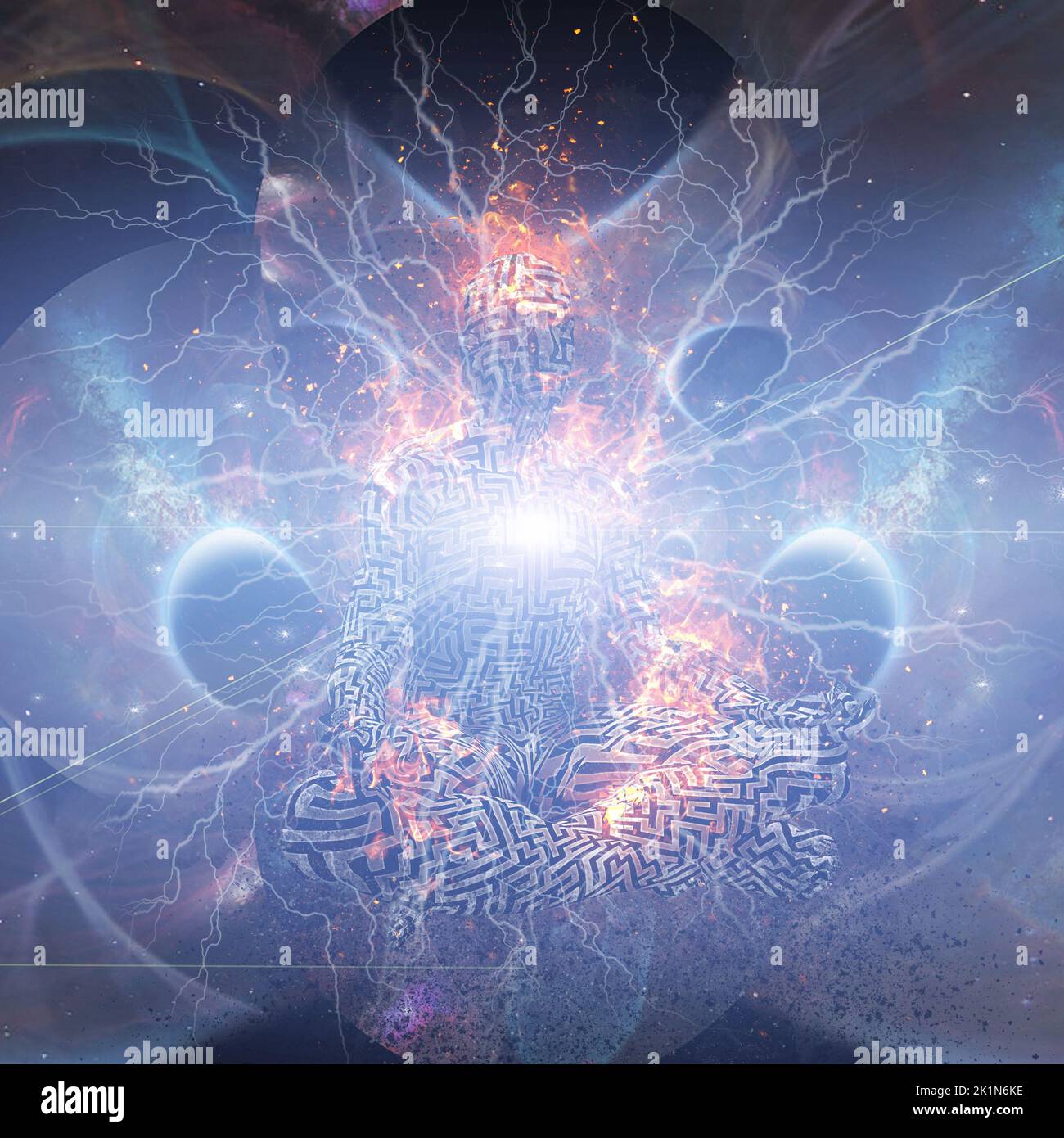 Power of Meditation. Man in lotus pose. 3D rendering Stock Photo - Alamy