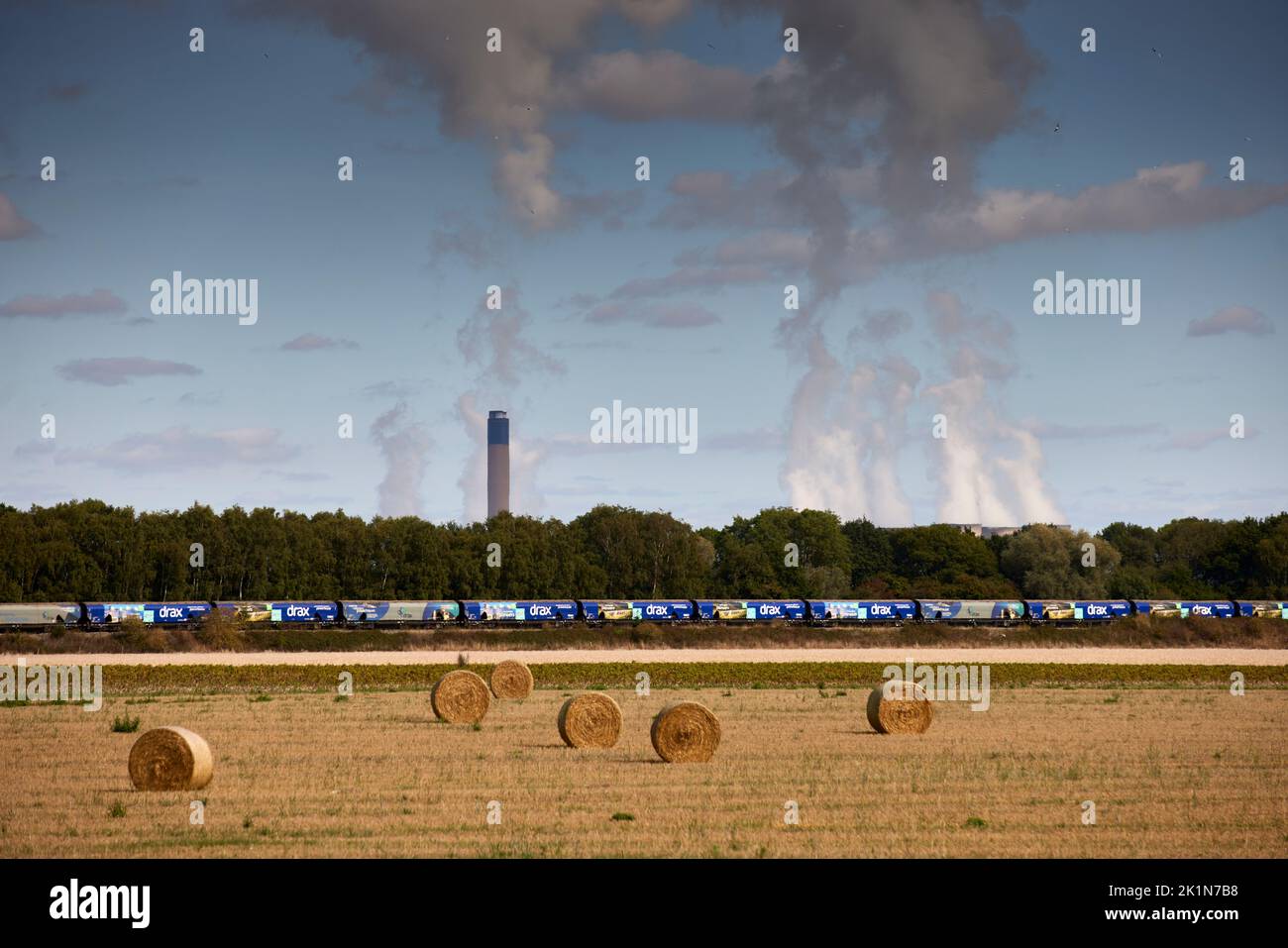 DRAX power station biomass freight train passing the countryside Great ...