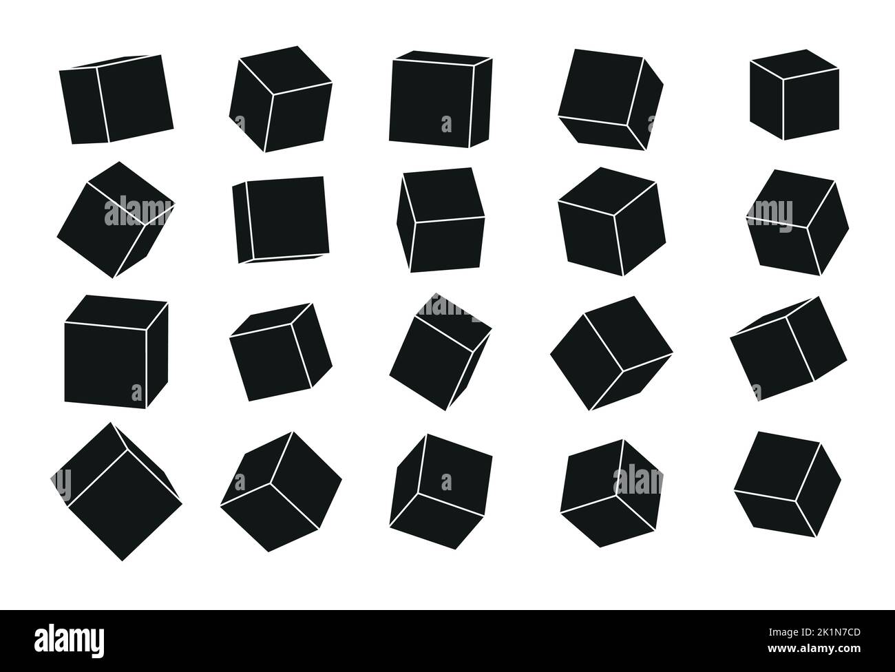 A set of cube icons with a perspective 3d cube model with a shadow. Vector illustration ...