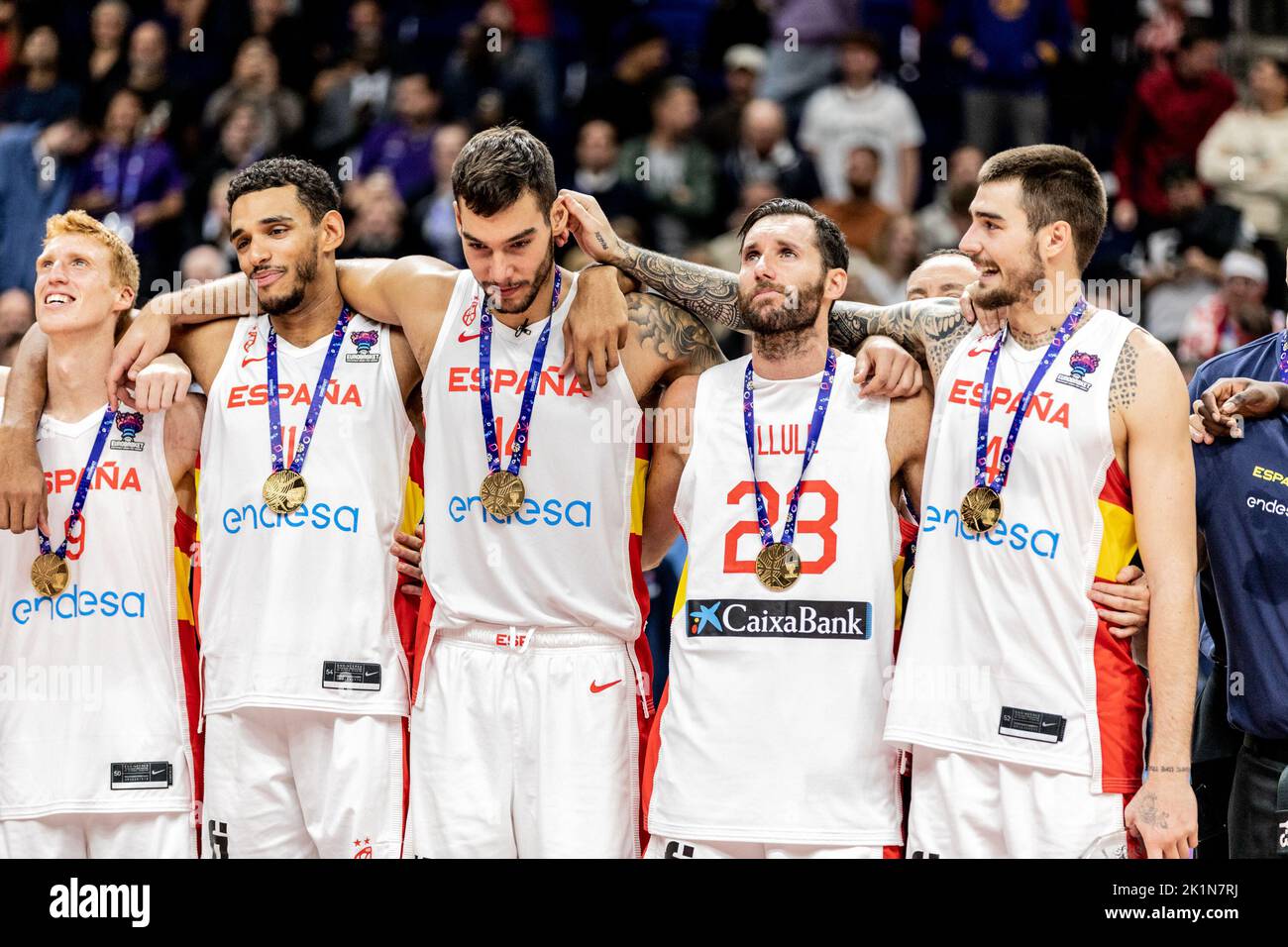 Alberto Diaz (L), Sebastian Saiz (L), Willy Hernangomez (C), Rudy ...