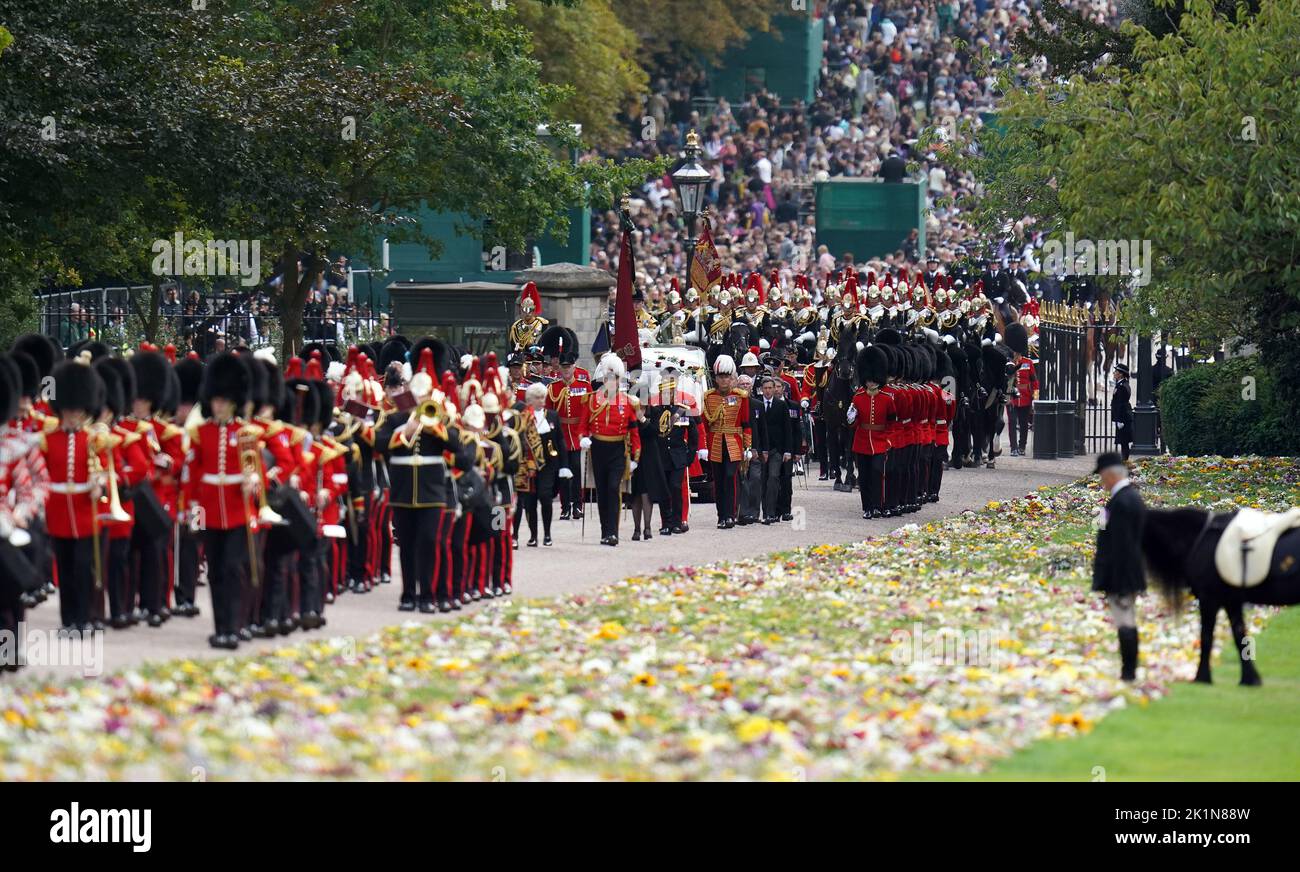 Emma, the monarch's fell pony, stands as the Ceremonial Procession of the coffin of Queen ...