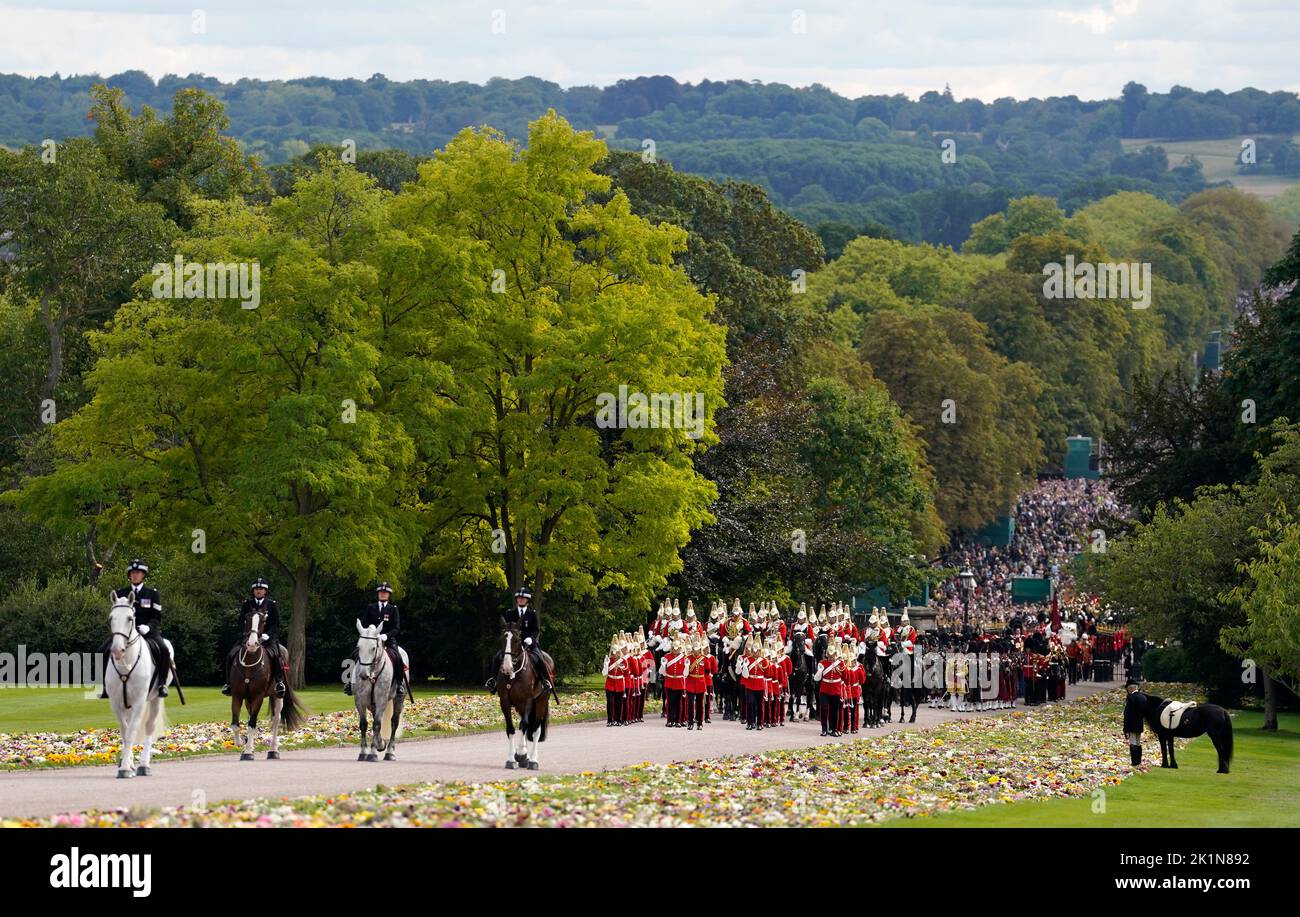 Emma, the monarch's fell pony, stands as the Ceremonial Procession of the coffin of Queen ...