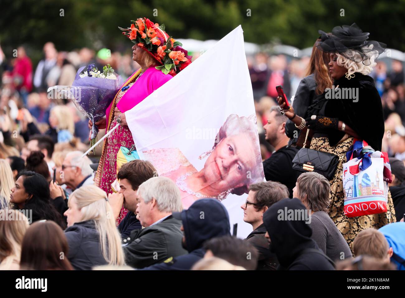 Thousands of members of the public watch the state funeral of Queen Elizabeth II on big screens ...