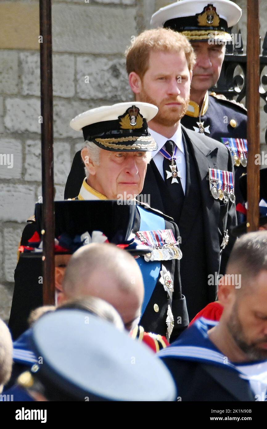 The State Funeral of HM Queen Elizabeth II at Westminster Abbey -PICTURED: Prince Harry and King ...