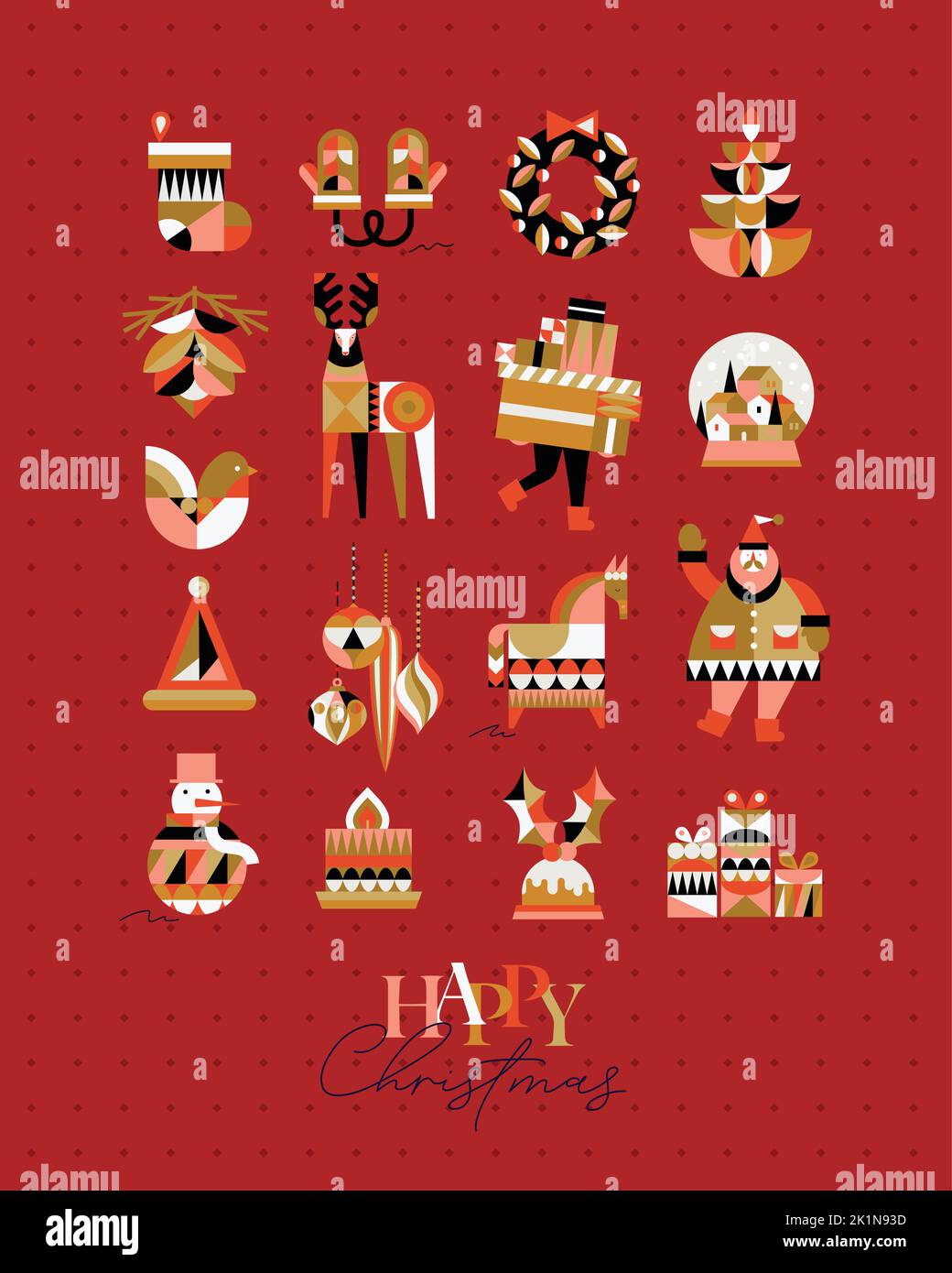 Set of Christmas symbols in cubism style sock, gloves, wreath, tree ...