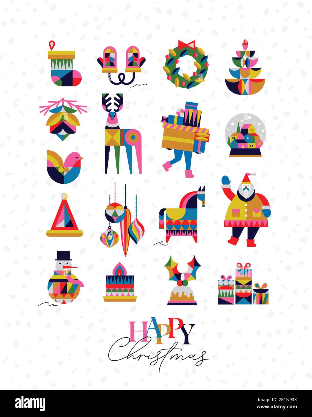 Set of Christmas symbols in cubism style sock, gloves, wreath, tree ...