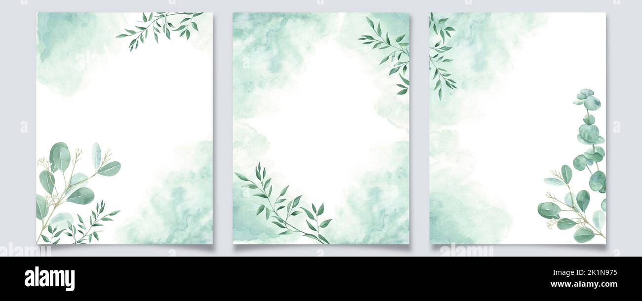 Set of floral background cards. Rustic wedding invitation templates ...