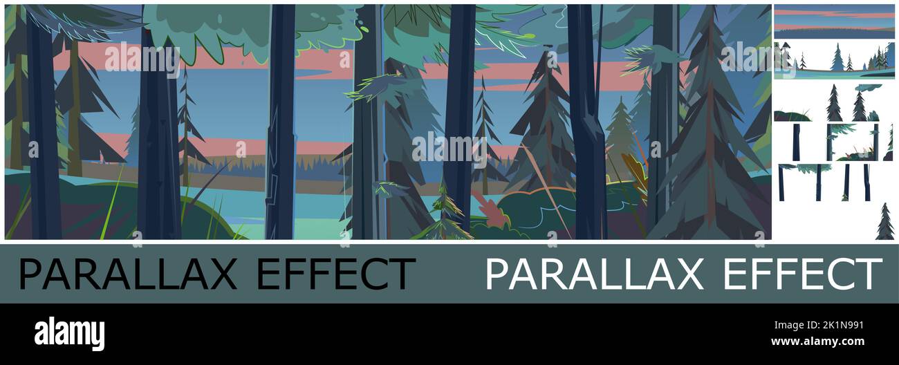 Night landscape with trees and fir trees. Trunks and branches ...