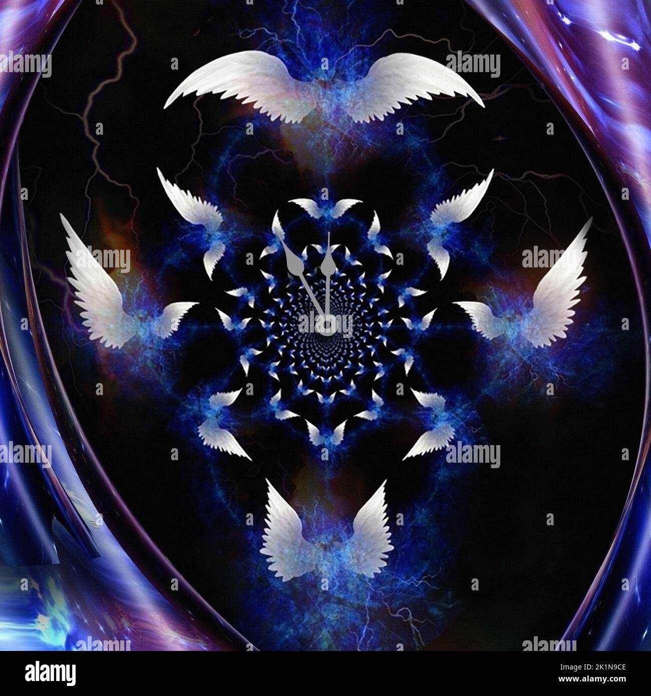 Spiritual composition. Gods Time. White wings and clock hands. 3D ...